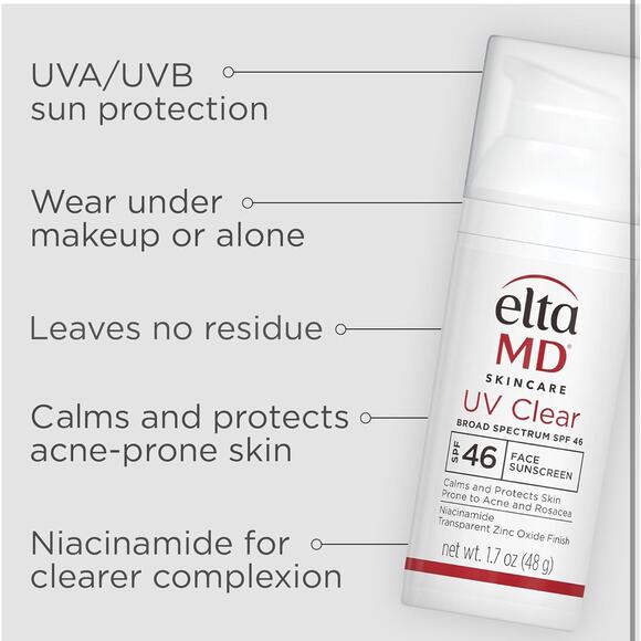 Elta Md | Skincare | Elta Md Uv Clear Face Sunscreen Spf 46 Oilfree Zinc Oxide | Poshmark